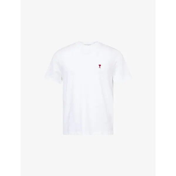 AMI Paris Regular-fit Embroidered Logo Cotton-jersey T-shirt - Blanc
