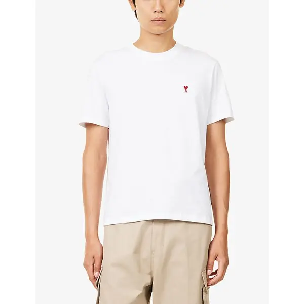 AMI Paris Regular-fit Embroidered Logo Cotton-jersey T-shirt - Blanc