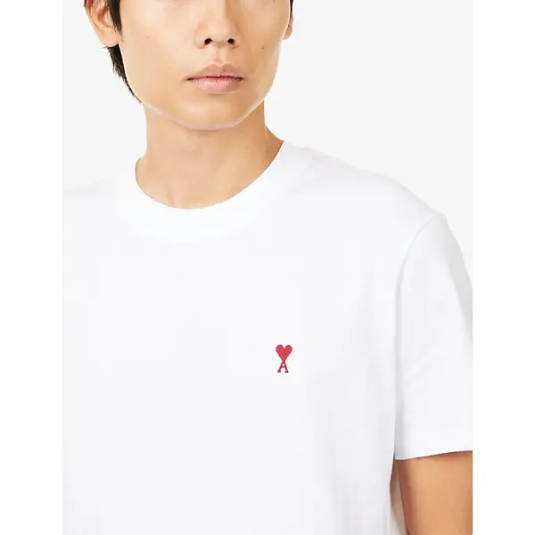 AMI Paris Regular-fit Embroidered Logo Cotton-jersey T-shirt - Blanc