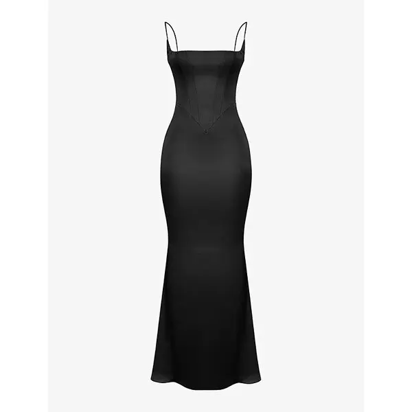 House Of Cb Olivette Corset Satin Maxi Dress - Black
