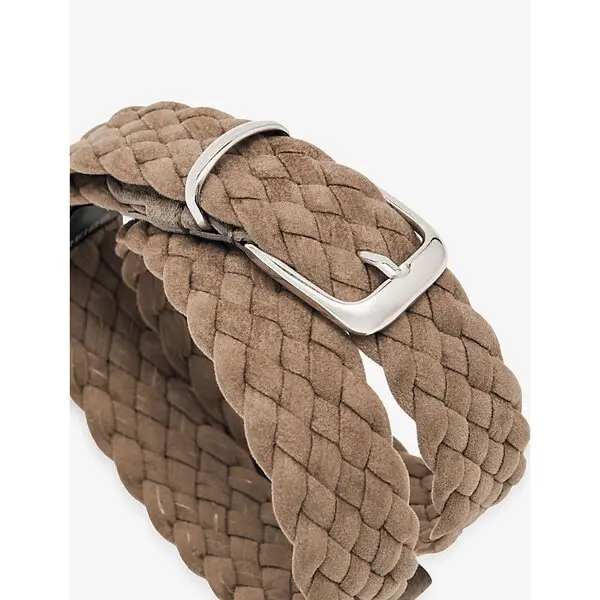 REISS Jesse Woven Suede Belt - Light Stone