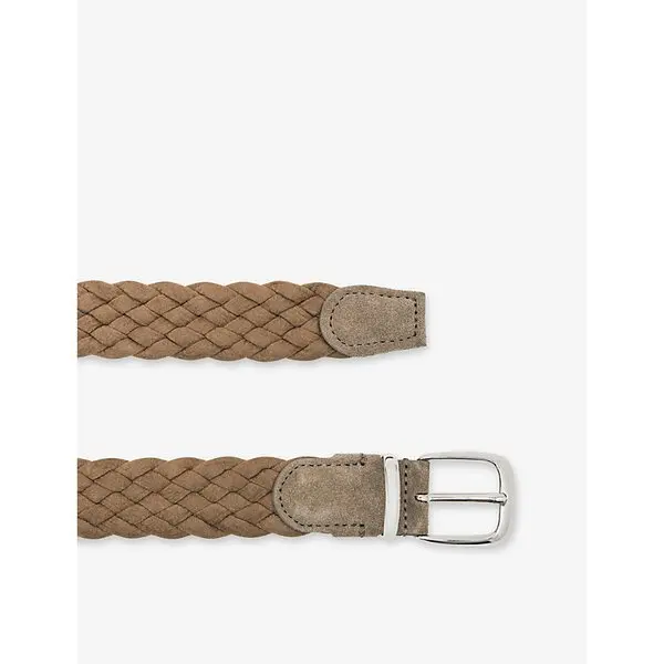 REISS Jesse Woven Suede Belt - Light Stone