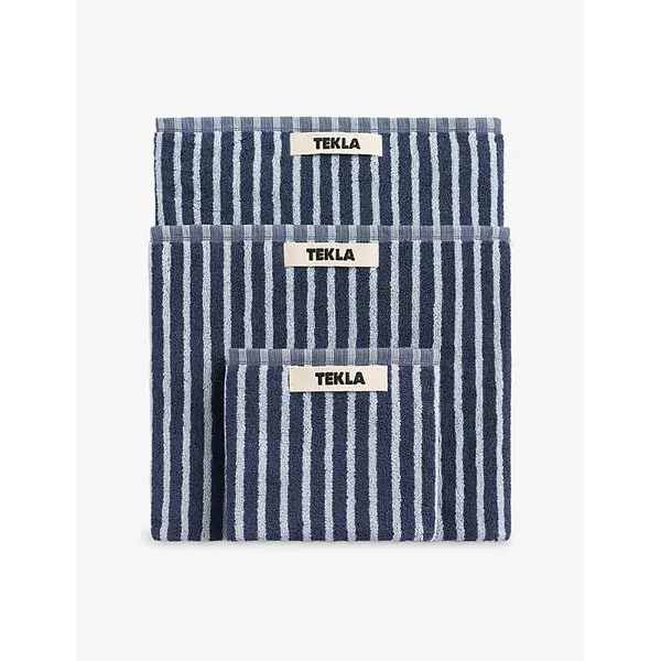 TEKLA Striped Cotton Washcloth 30cm X 30cm - River Stripes