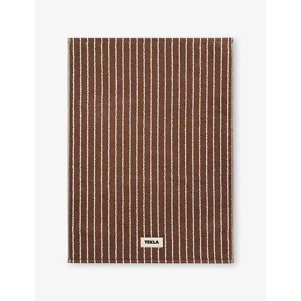 TEKLA Logo-patch Cotton Bath Mat 70cm X 50cm - Rust Stripes