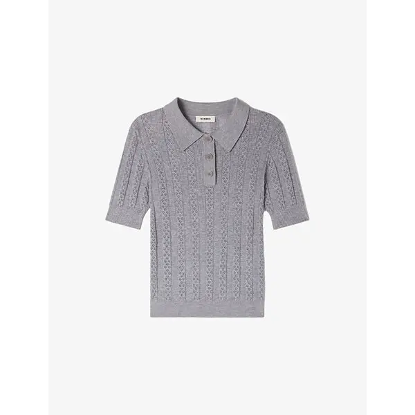 Sandro Polo-neck Pointelle-knit Wool Jumper