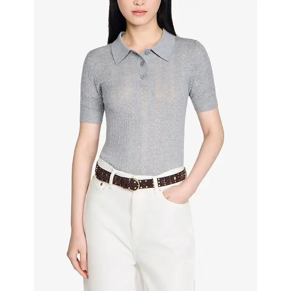 Sandro Polo-neck Pointelle-knit Wool Jumper