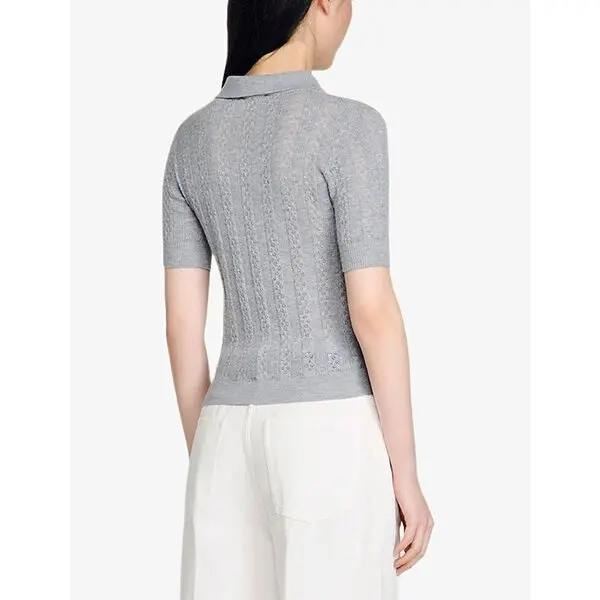Sandro Polo-neck Pointelle-knit Wool Jumper