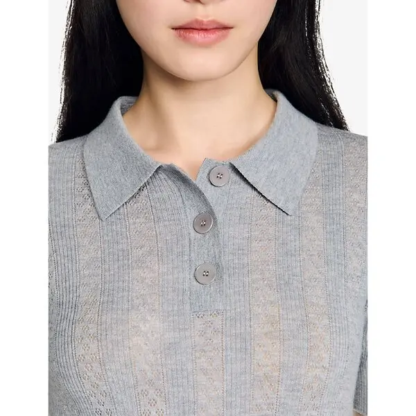 Sandro Polo-neck Pointelle-knit Wool Jumper