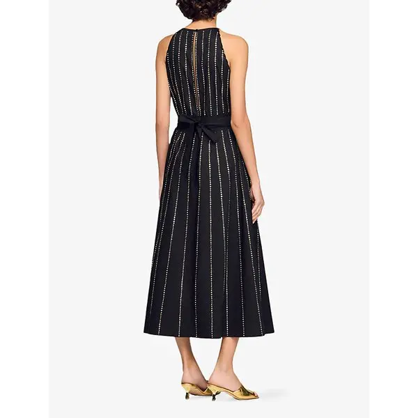 Sandro Rhinestone Cut-out Cotton Maxi Dress