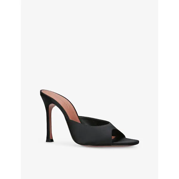 Amina Muaddi Alexa 105 Satin Heeled Mules - Black