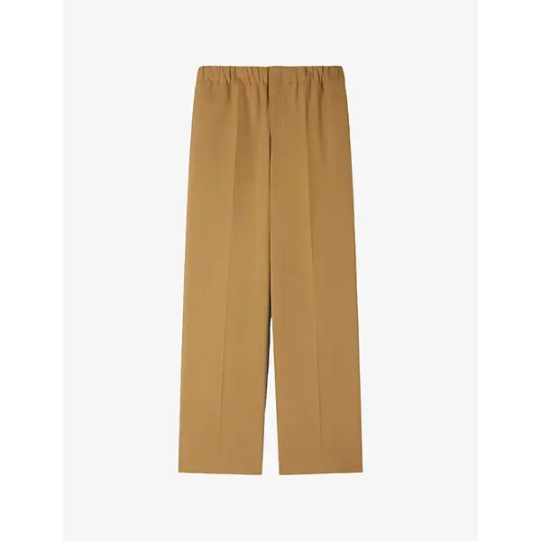Sandro Elasticated-waist Wide-leg Stretch-woven Trousers - Nut