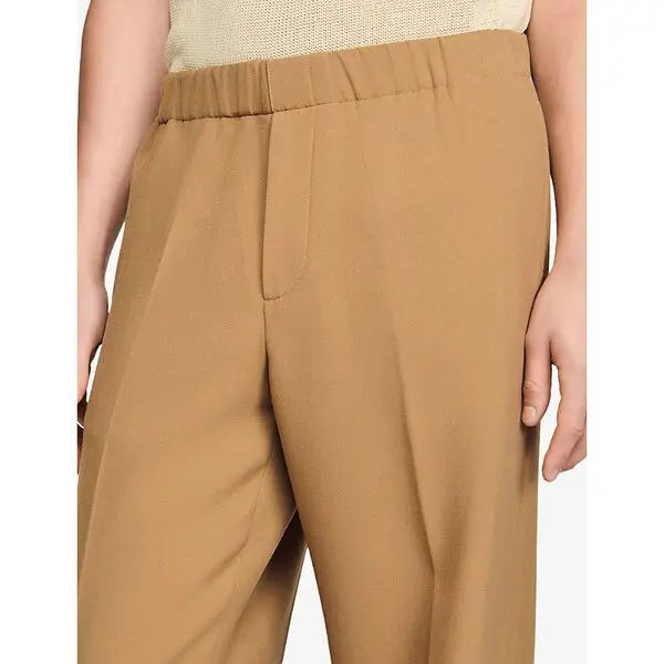 Sandro Elasticated-waist Wide-leg Stretch-woven Trousers - Nut