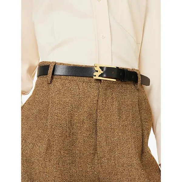 Victoria Beckham Curved Buckle Leather Belt - Black