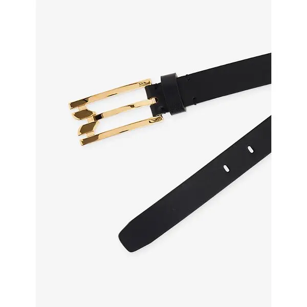 Victoria Beckham Curved Buckle Leather Belt - Black