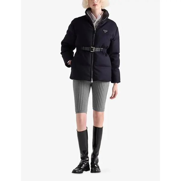 Prada Loden Belted Shell-down Puffer Jacket - Blue