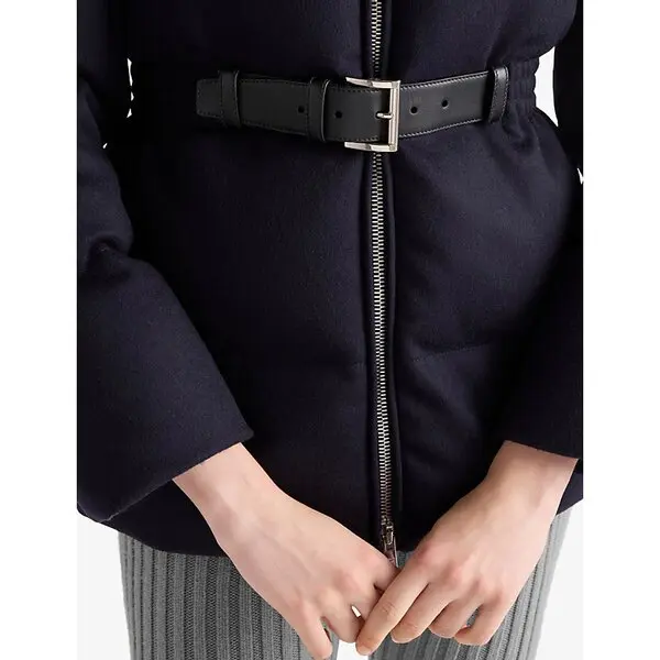 Prada Loden Belted Shell-down Puffer Jacket - Blue