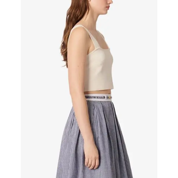 Maje Square-neck Cropped Knit Top - Blanc