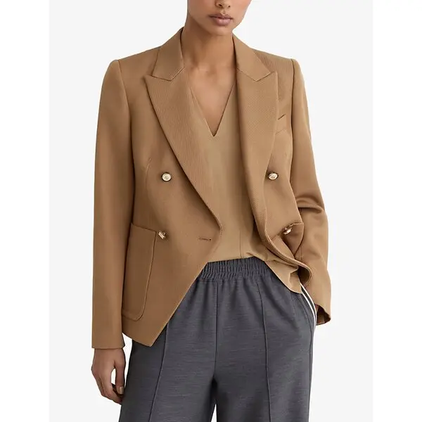 REISS Wool-blend Double-breasted Blazer - Camel