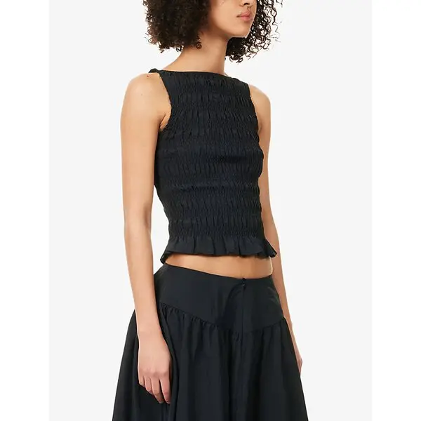 PEACHY DEN Deba Shirred Woven Top - Onyx