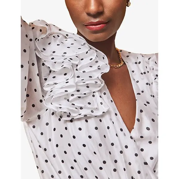 RO&ZO Spotted Ruffled Stretch-woven Bodysuit