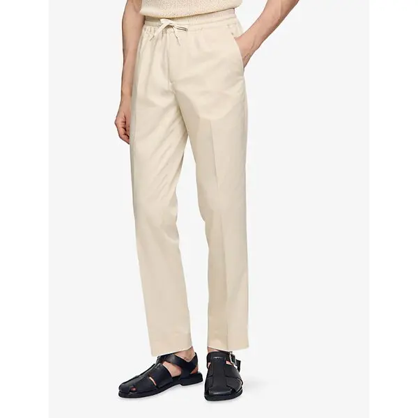 Sandro Tapered Drawstring Waist Stretch-cotton Blend Trousers