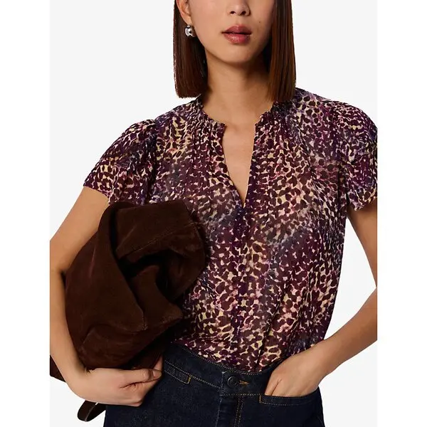 Whistles Abstract-print Short-sleeved Woven Top