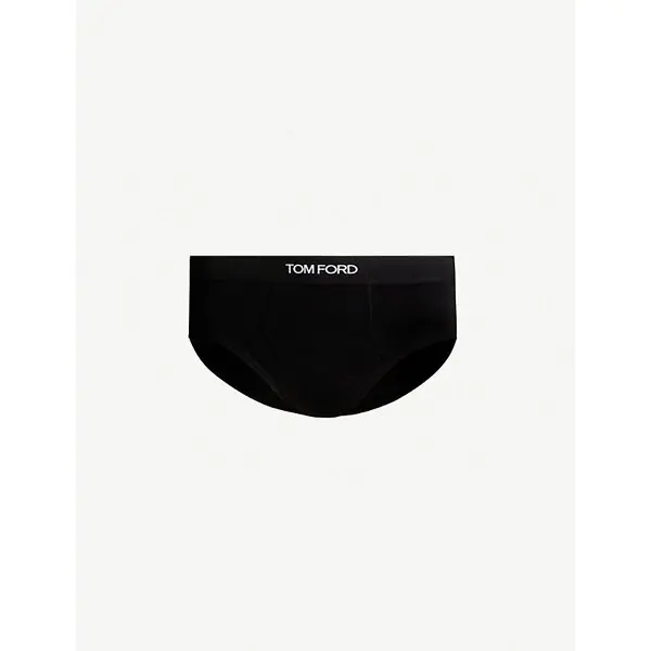 TOM FORD Logo-print Slim-fit Stretch-cotton Briefs - Black