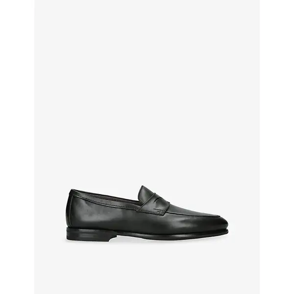 Santoni Carlo Cashmere And Leather Penny Loafers - Black
