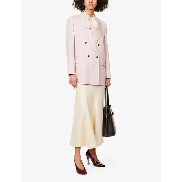 Max Mara Double-breasted Wool-silk Blend Blazer - Beige Pink