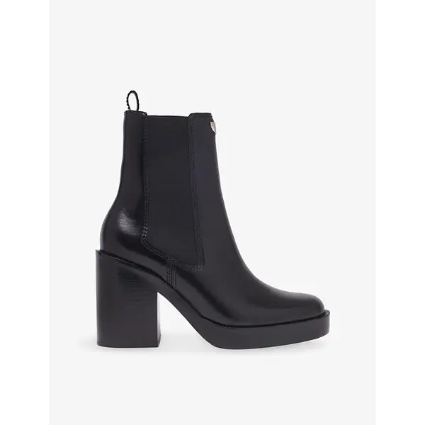 Maje Brand Plaque Leather Heeled Chelsea Boots