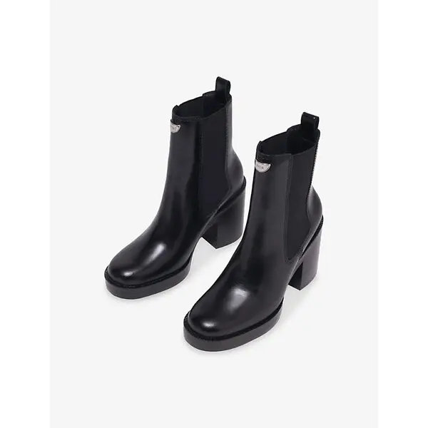 Maje Brand Plaque Leather Heeled Chelsea Boots
