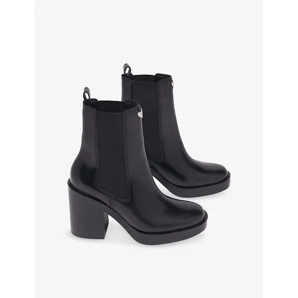 Maje Brand Plaque Leather Heeled Chelsea Boots