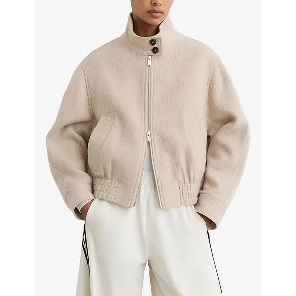 REISS Elodie Funnel-neck Wool Bomber Coat