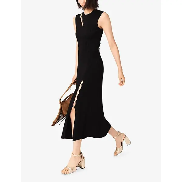 Maje Ribbed Cut-out Stretch-knit Maxi Dress