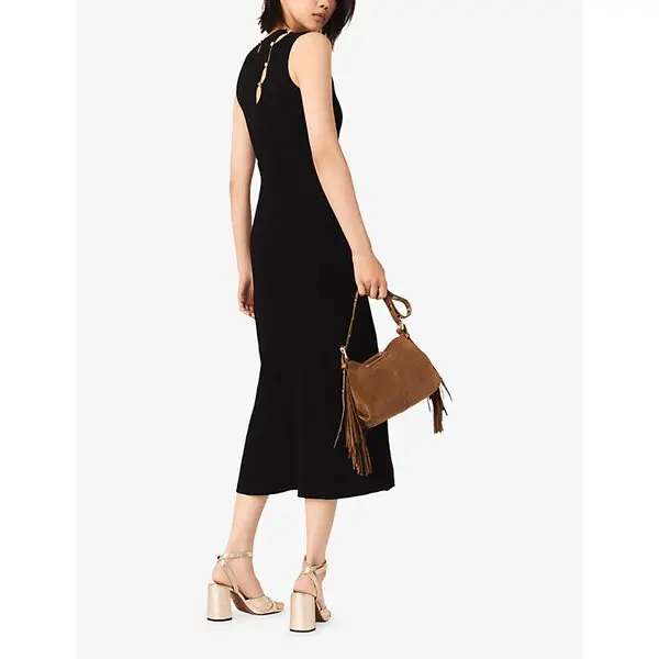 Maje Ribbed Cut-out Stretch-knit Maxi Dress