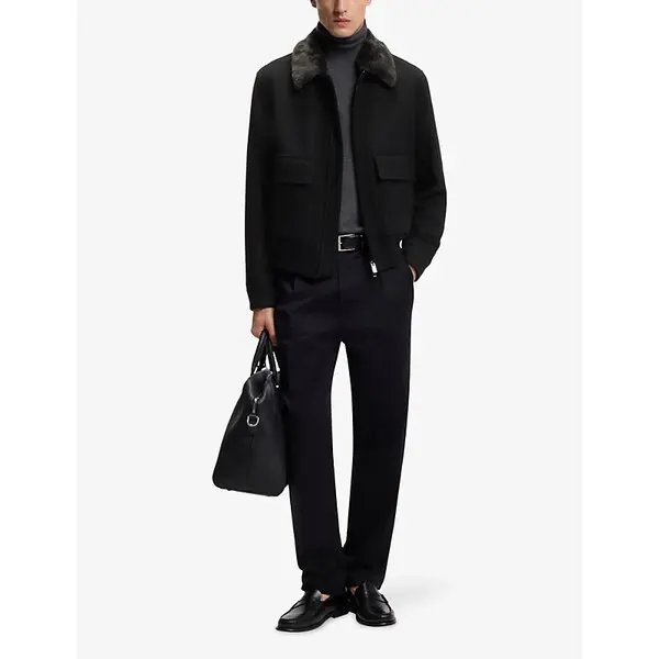 BOSS Faux-fur Collar Wool And Cashmere Bomber Jacket