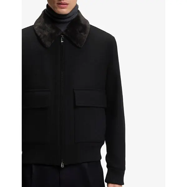 BOSS Faux-fur Collar Wool And Cashmere Bomber Jacket