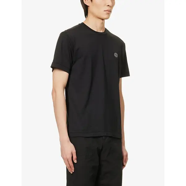 Stone Island Logo-patch Regular-fit Cotton-jersey T-shirt - Black