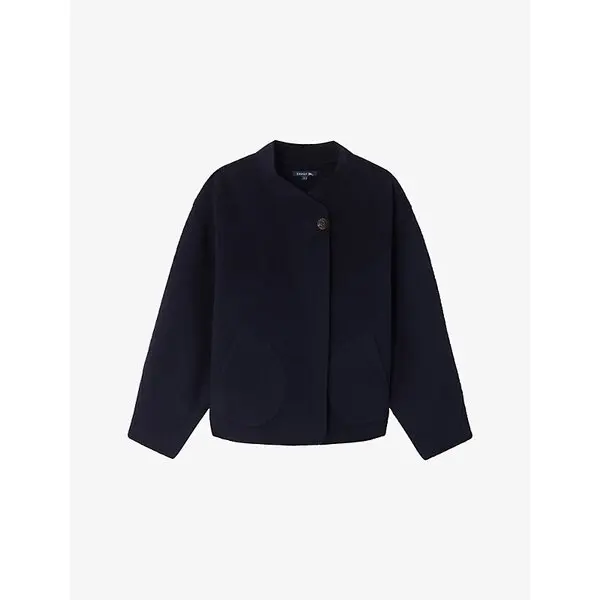 Soeur Asymmetric Collar Wool-blend Coat - Deep Navy