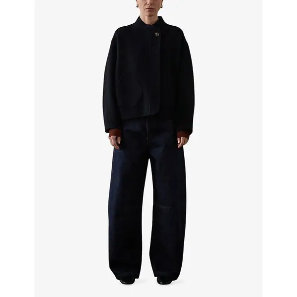 Soeur Asymmetric Collar Wool-blend Coat - Deep Navy