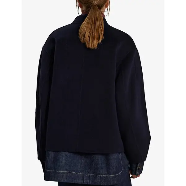 Soeur Asymmetric Collar Wool-blend Coat - Deep Navy