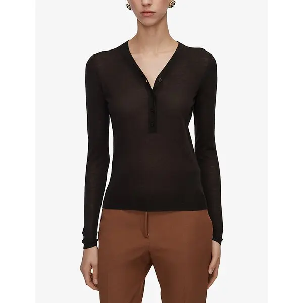 JOSEPH Gillies Cashair Cashmere Henley Top - Cocoa