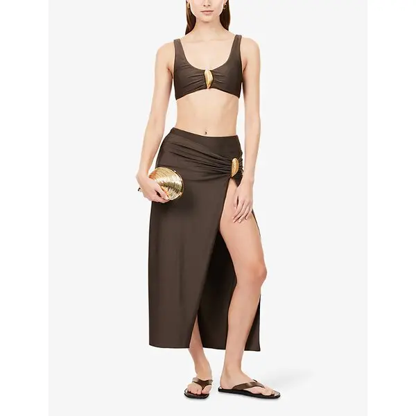 Simkhai Eiana Shell Stretch-satin Midi Skirt