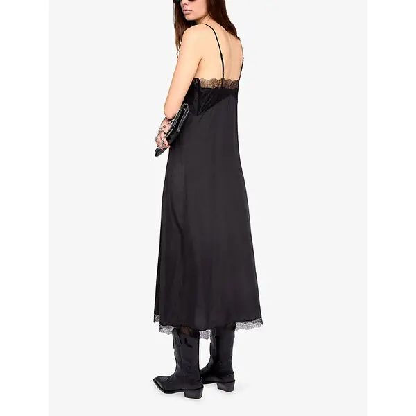 Zadig&Voltaire Lace-embroidered Silk Midi Dress - Black