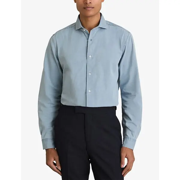 REISS Draper Cutaway-collar Regular-fit Cotton Shirt - Blue