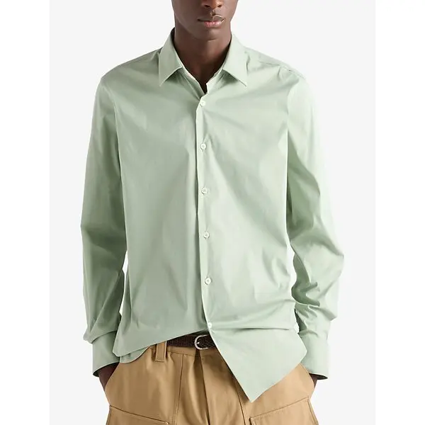 Prada Collared Slim-fit Cotton-blend Shirt - Green