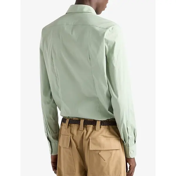 Prada Collared Slim-fit Cotton-blend Shirt - Green