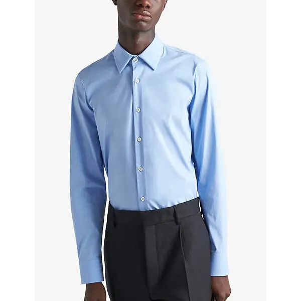 Prada Collared Slim-fit Cotton-blend Shirt - Light Blue