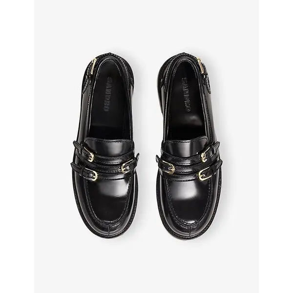 Sandro Patent Leather Loafers With Buckle Embellishments - Black