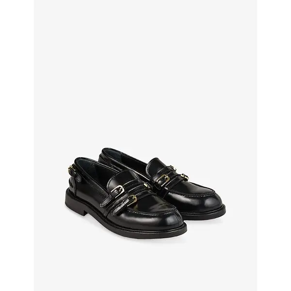 Sandro Patent Leather Loafers With Buckle Embellishments - Black